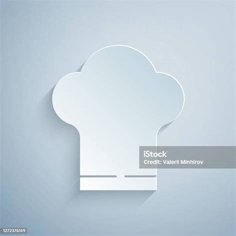 회색 배경에 격리 된 종이 컷 요리사 모자 아이콘 요리 기호 모자를 요리합니다 종이 아트 스타일 벡터 3차원 형태에 대한 스톡 벡터 아트 및 기타 이미지 Istock