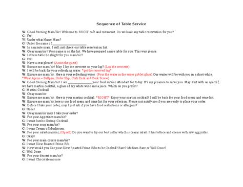 Sequence Of Table Service Script Sequence Of Table Service W Good