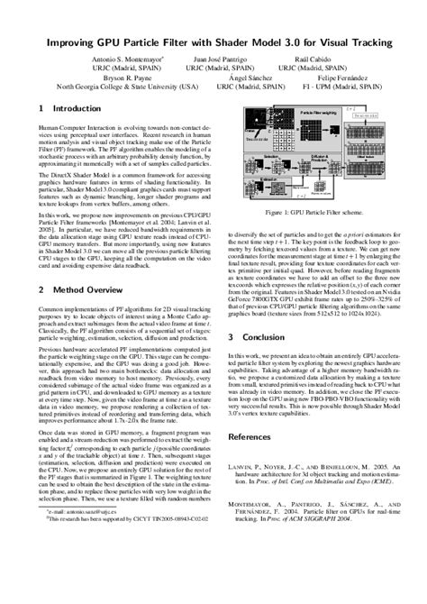 pdf improving gpu particle filter with shader model 3 0 for visual