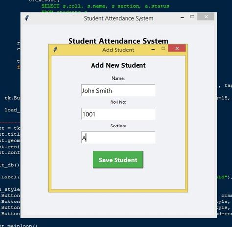Student Attendance System Using Tkinter And Sqlite In Python With