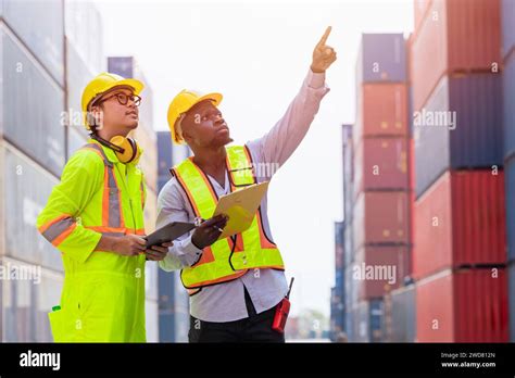 Diversity Model Staff Workers In Port Container Yard Logistics Cargo Shipping Import Export