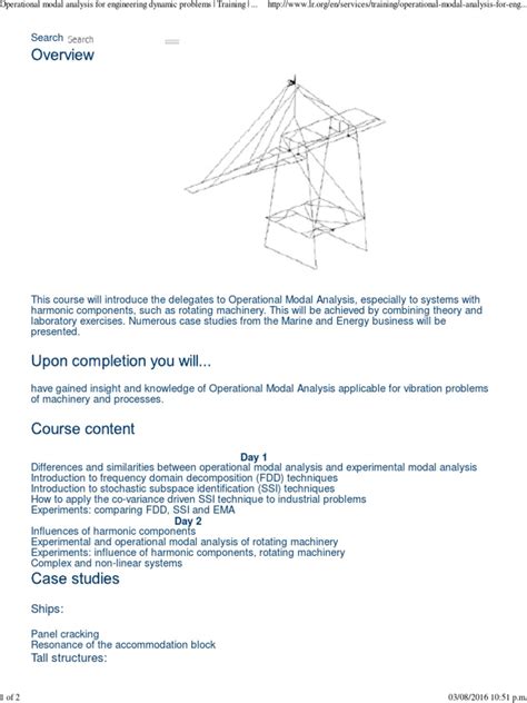 Operational Modal Analysis For Engineering Dynamic Problems Training Lloyds Register Pdf