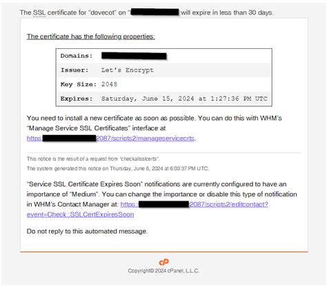 SSL Certificate Expiry Notice Will Expire In Less Than 30 Day CPanel