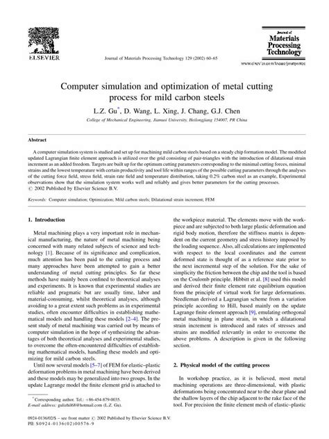 pdf computer simulation and optimization of metal cutting process for