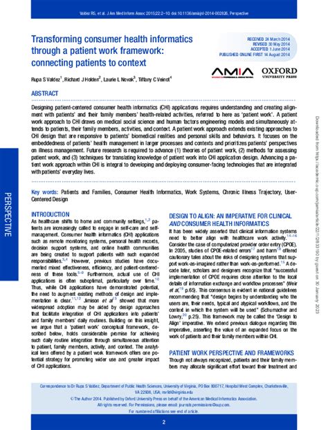 Pdf Transforming Consumer Health Informatics Through A Patient Work Framework Connecting
