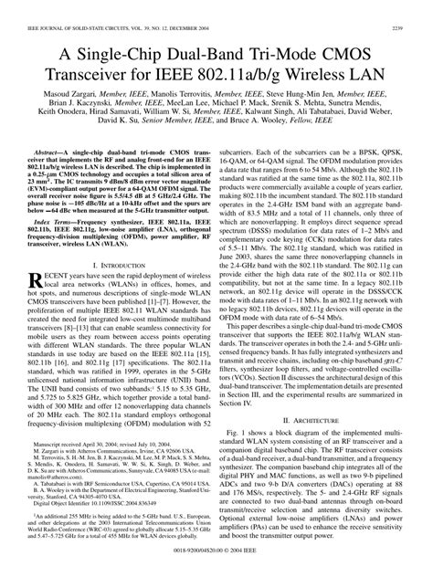 PDF A Single Chip Dual Band Tri Mode CMOS Transceiver For IEEE A B G Wireless LAN