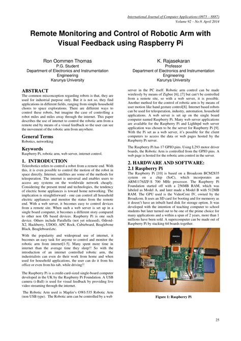 Pdf Remote Monitoring And Control Of Robotic Arm With Visual Feedback