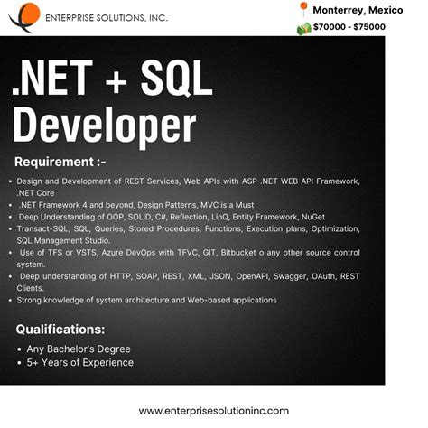 Enterprise Solutions Inc On Linkedin Dotnetdeveloper Sqldeveloper Monterreyjobs