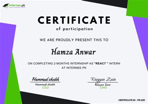 Internship Certificate React Firebase Redux Apis Softwareengineering Careergrowth