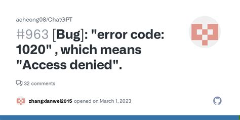 Bug Error Code 1020 Which Means Access Denied · Issue 963