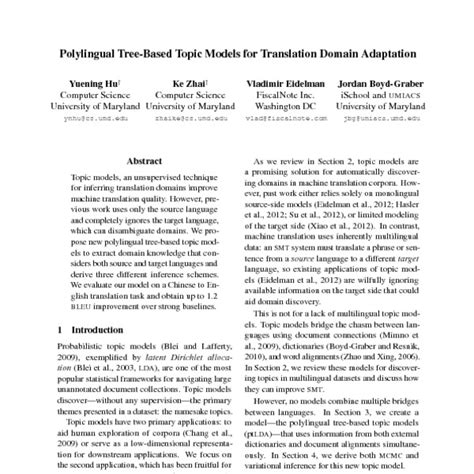 Polylingual Tree Based Topic Models For Translation Domain Adaptation