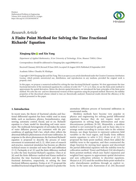 Pdf A Finite Point Method For Solving The Time Fractional Richards Equation