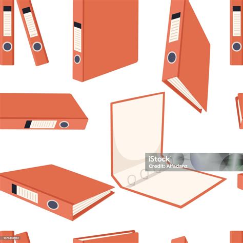 원활한 패턴 레드 컬러 사무용품 하드 판지 폴더 철 반지 사무실 액세서리 벡터 일러스트 레이 션 흰색 바탕에 0명에 대한 스톡