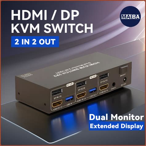 Dual Monitor HDMI KVM Switch 2x2 4K 60Hz HDMI Displayport USB KVM Switch Extended Display พรอม