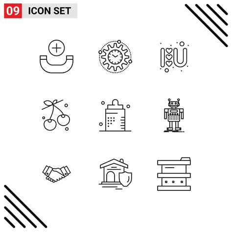 Universal Icon Symbols Group Of 9 Modern Outlines Of Bottle Spring Heart Food Berry Editable