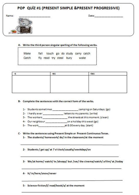 Pop Quiz Present Simple And Present Continuous Revision