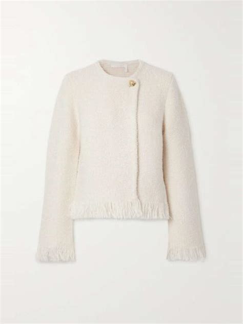 Chloé Frayed Wool Blend Bouclé Tweed Jacket Reversible