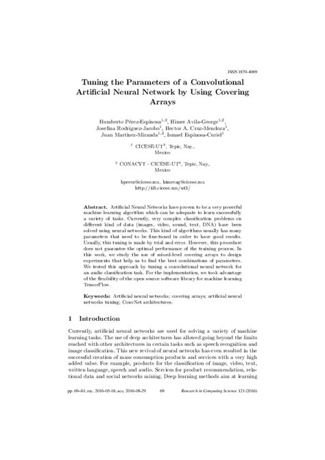 Pdf Tuning The Parameters Of A Convolutional Artificial Neural Network By Using Covering Arrays