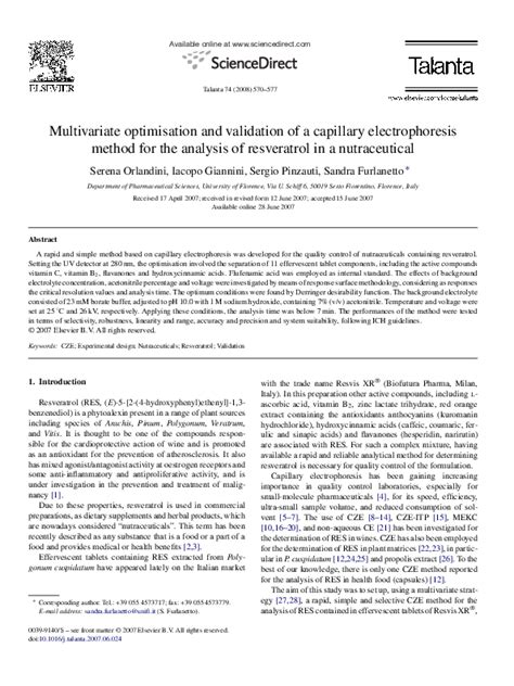 Pdf Multivariate Optimisation And Validation Of A Capillary Electrophoresis Method For The