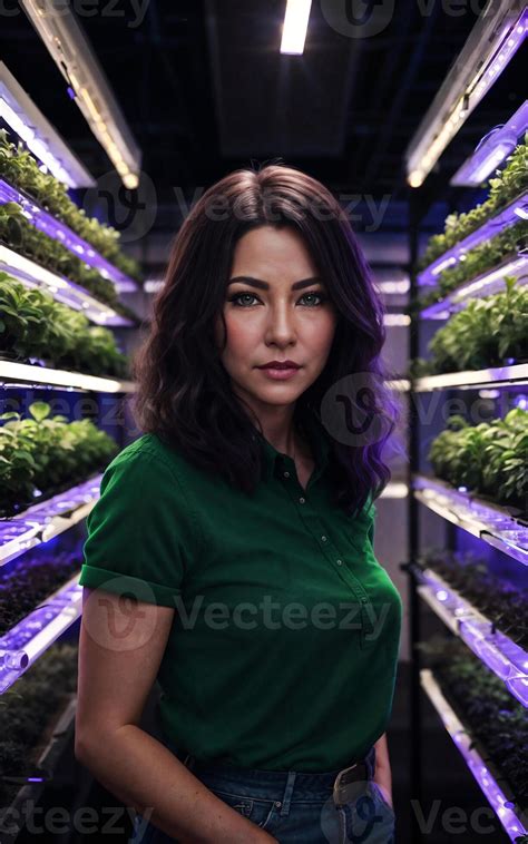 Beautiful Woman At LED Vertical Farming Plant 23998150 Stock Photo At Vecteezy