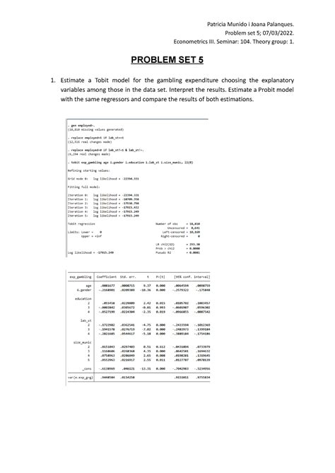 Probelm Set Econometrics III Problem Set Econometrics III Seminar