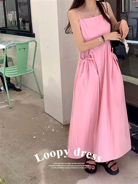 패션데이 바스락쿨소재러블리♥ 루피 포켓 리본 스트랩 끈나시 롱원피스