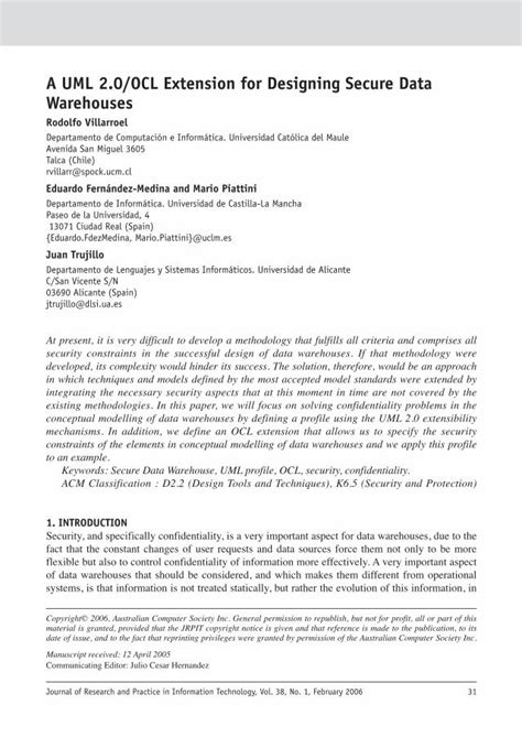Pdf A Uml 2 0 Ocl Extension For Designing Secure Data Warehouses Dokumen Tips