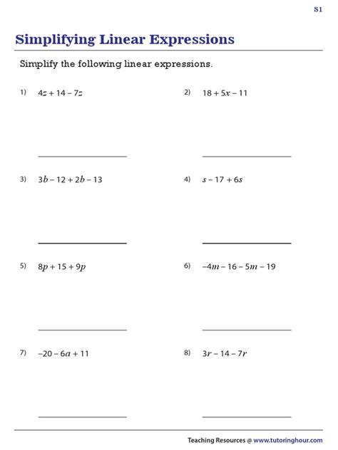 Simplifying Linear Expressions Pdf