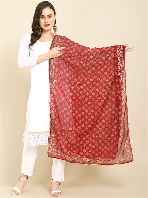 Buy Miaz Lifestyle Red And Off White Ethnic Motifs Printed Art Silk