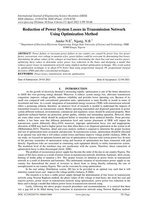 Pdf Reduction Of Power System Losses In Transmission Network Using Optimization Method