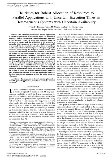 Pdf Heuristics For Robust Allocation Of Resources To Parallel