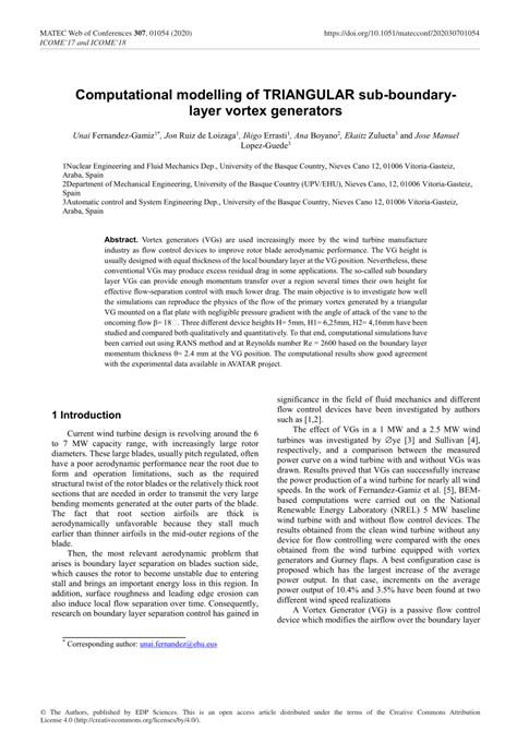Pdf Computational Modelling Of Triangular Sub Boundary Layer Vortex Generators