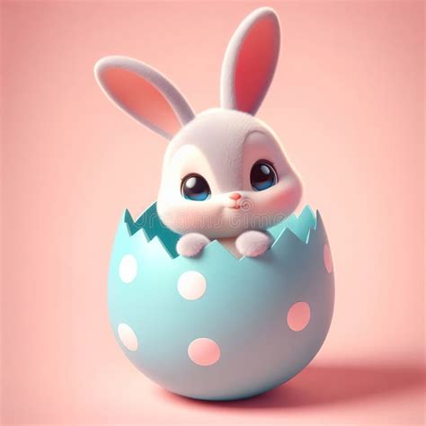 Cute Fluffy Easter Rabbit Hatching From An Easter Egg Happy Easter