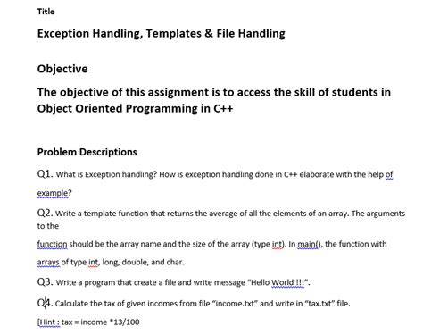 Solved Title Exception Handling Templates File Handling Chegg Com