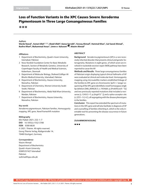 Pdf Loss Of Function Variants In The Xpc Causes Severe Xeroderma Pigmentosum In Three Large