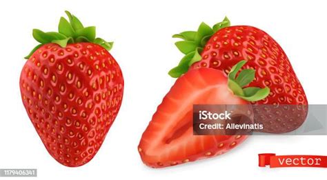 딸기 벡터화 된 이미지입니다 신선한 과일 3d 사실적인 벡터 아이콘 딸기에 대한 스톡 벡터 아트 및 기타 이미지 딸기 흰색 배경 일러스트레이션 Istock