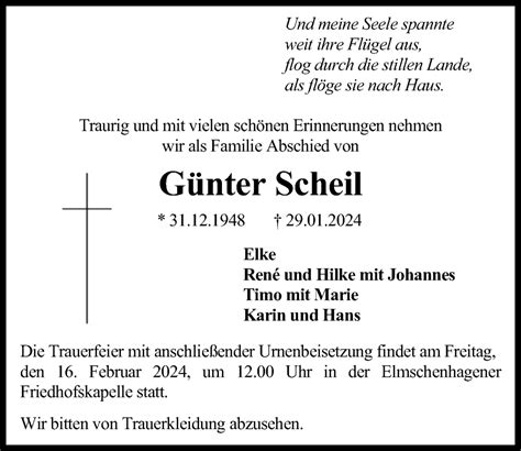Traueranzeigen Von Günter Scheil Trauer Anzeigen De