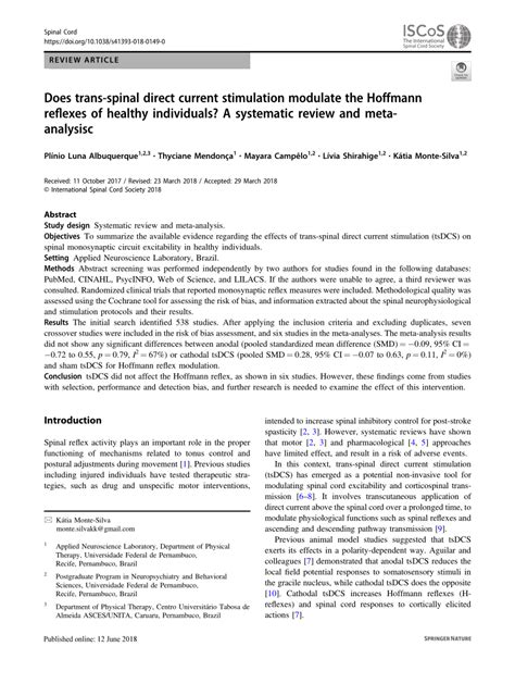 Pdf Does Trans Spinal Direct Current Stimulation Modulate The