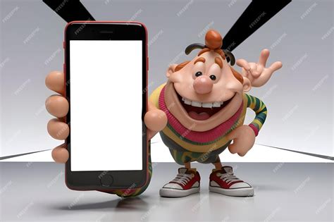 Premium Photo A Cartoon Character Holding A Phone And Pointing At It