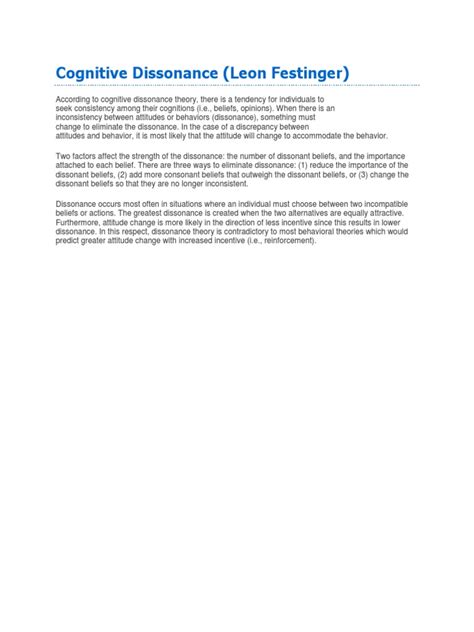 Cognitive Dissonance Pdf Attitude Psychology Scientific Theories