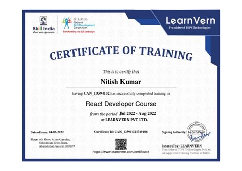 Certificate React Developer Course Pdf