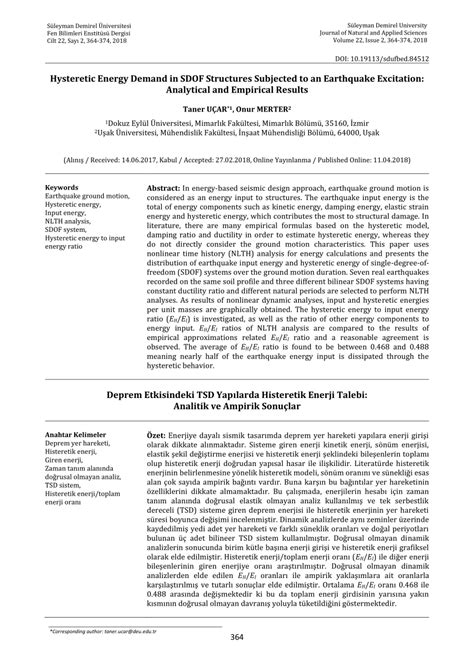 Pdf Hysteretic Energy Demand In Sdof Structures Subjected To An Earthquake Excitation