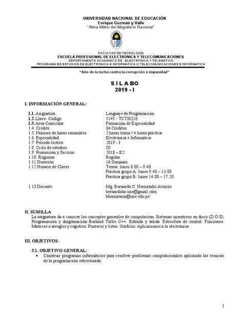 Silabo Lenguaje De Programación Pdf Programación De Computadoras