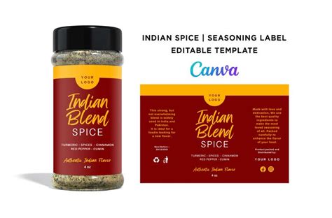 Printable Indian Blend Spice Wrap Label Indian Seasoning Label 4oz
