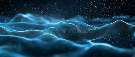 Abstract Blue Digital Wave Background Futuristic Technology Particle Flow Data Visualization