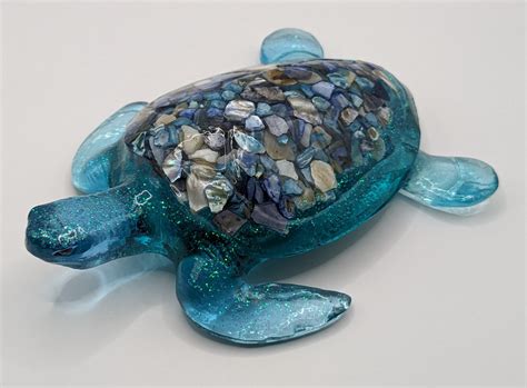 Resin Turtle With Crushed Seashells Coastal Decor And All Occasions