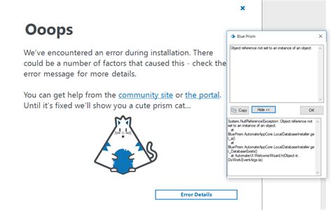 Debugging Installation Error In Blueprism After Admin Credentials Are