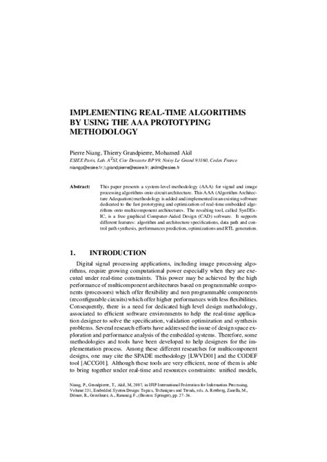 Pdf Implementing Real Time Algorithms By Using The Aaa Prototyping Methodology
