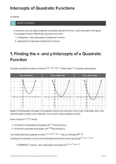 Precalculus Unit 2 Tutorials Pdf2 Intercepts Of Quadratic Functions