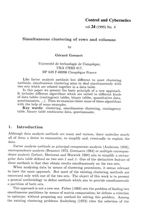 Pdf Simultaneous Clustering Of Rows And Columns